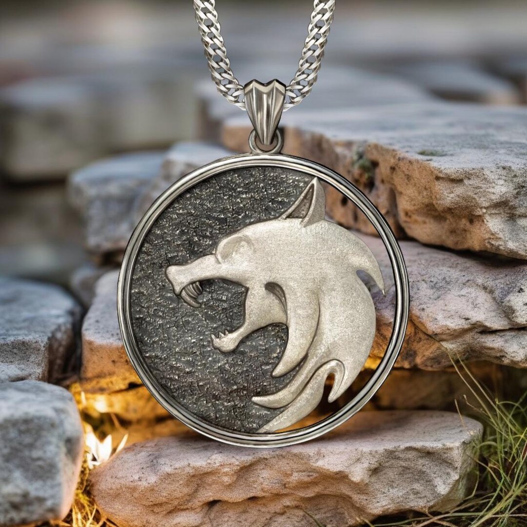 Witcher Wolf Pendant, Big Sterling Silver Necklace, Viking Wolf Amulet ...