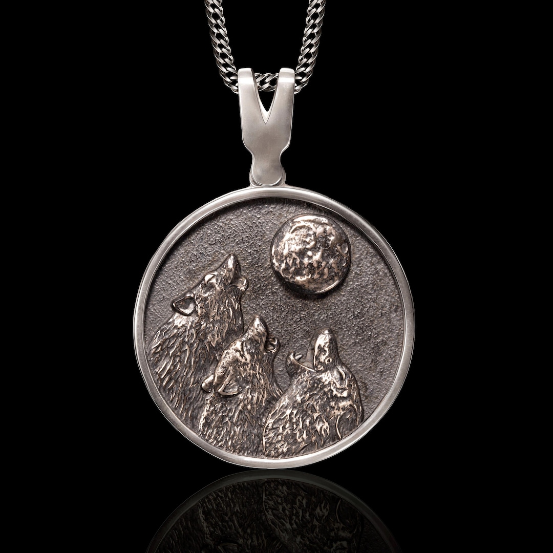 Silver Wolf Pendant Necklace, Howling Wolves Jewelry, Handmade ...