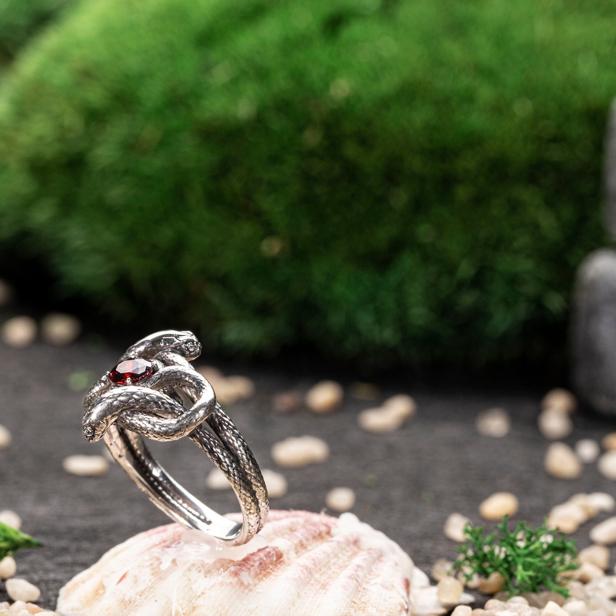 Silver Ring With Two Snakes, Viper Ring, Unique Red Zirconia Snake Ring ...