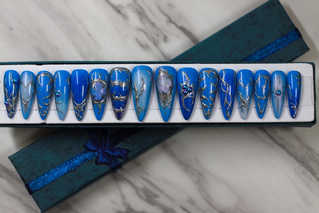 Blue Alternative Style Nails - Etsy