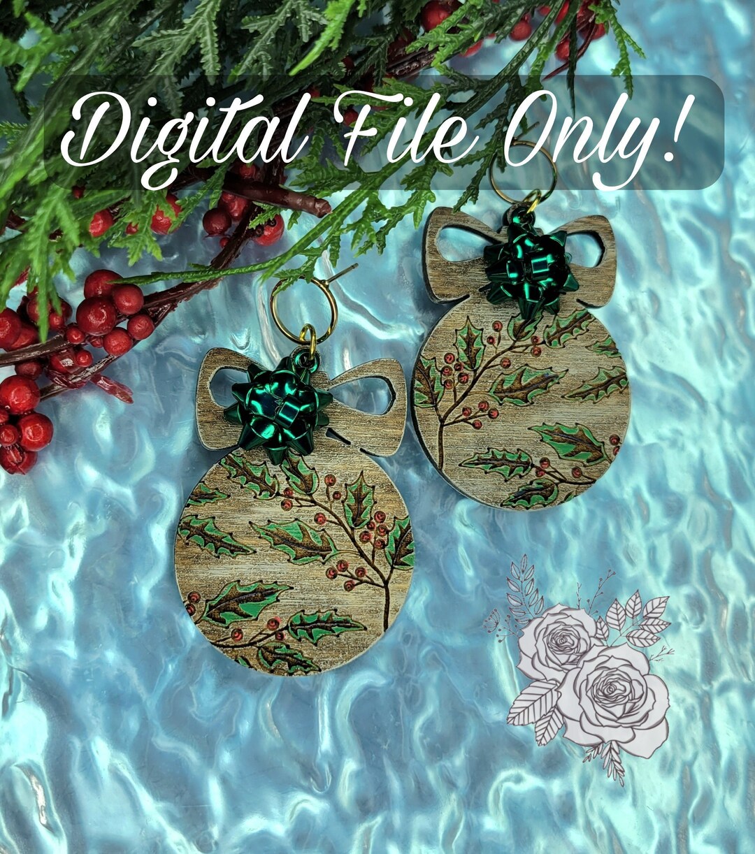 Earring SVG File - Earring Cut File - Christmas Earring - Holly Svg ...