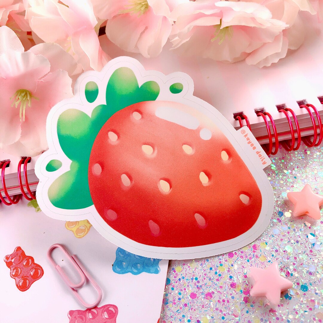 Cute Strawberry Glossy Stickers - Kawaii Sticker | Fruit Sticker ...