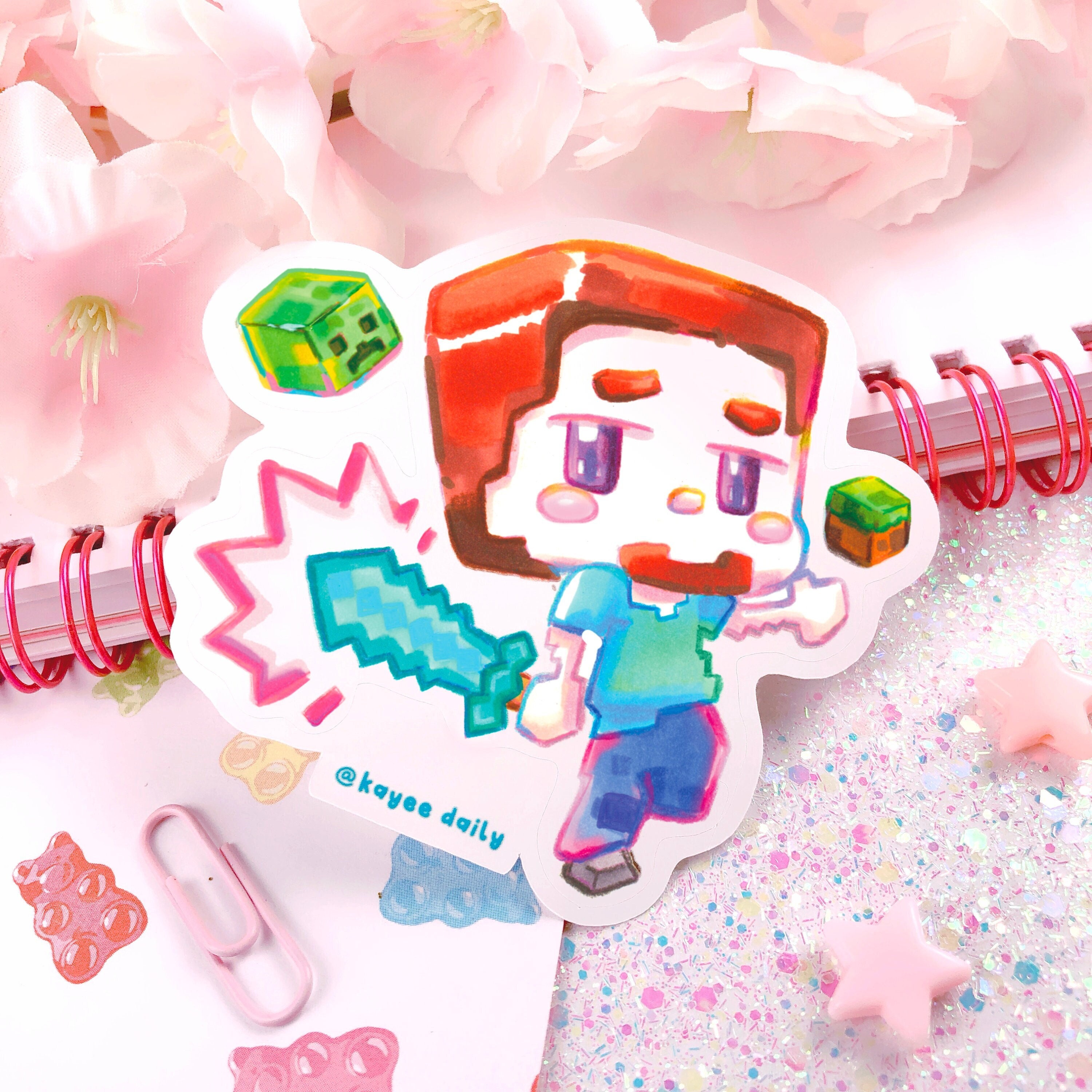 Minecraft Steve Glossy Sticker Minecraft Pixel Art Sticker Pixelated ...