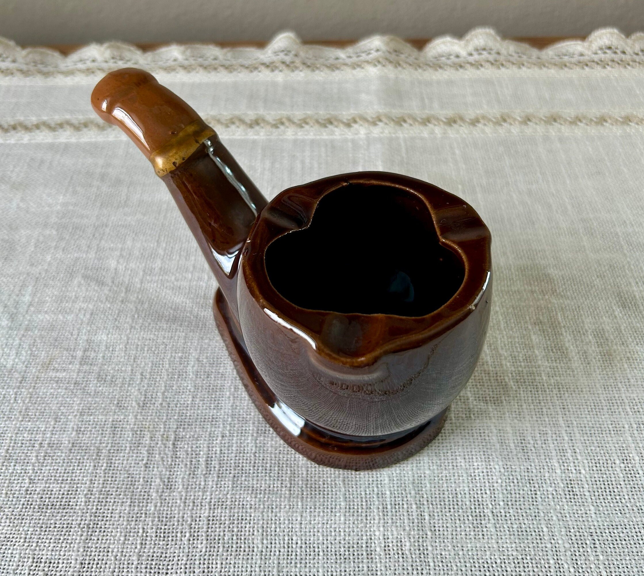 Vintage Brown Ceramic Pipe Ashtray - Etsy