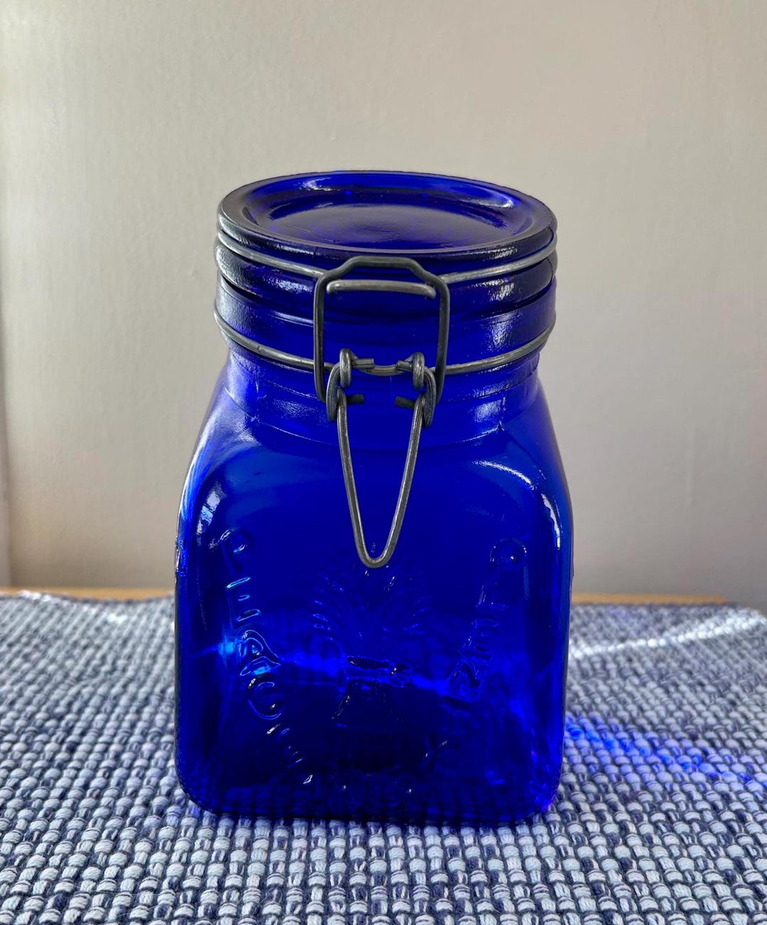 Vintage 1 Quart Colbalt Blue Glass Canister Made in Italy - Etsy