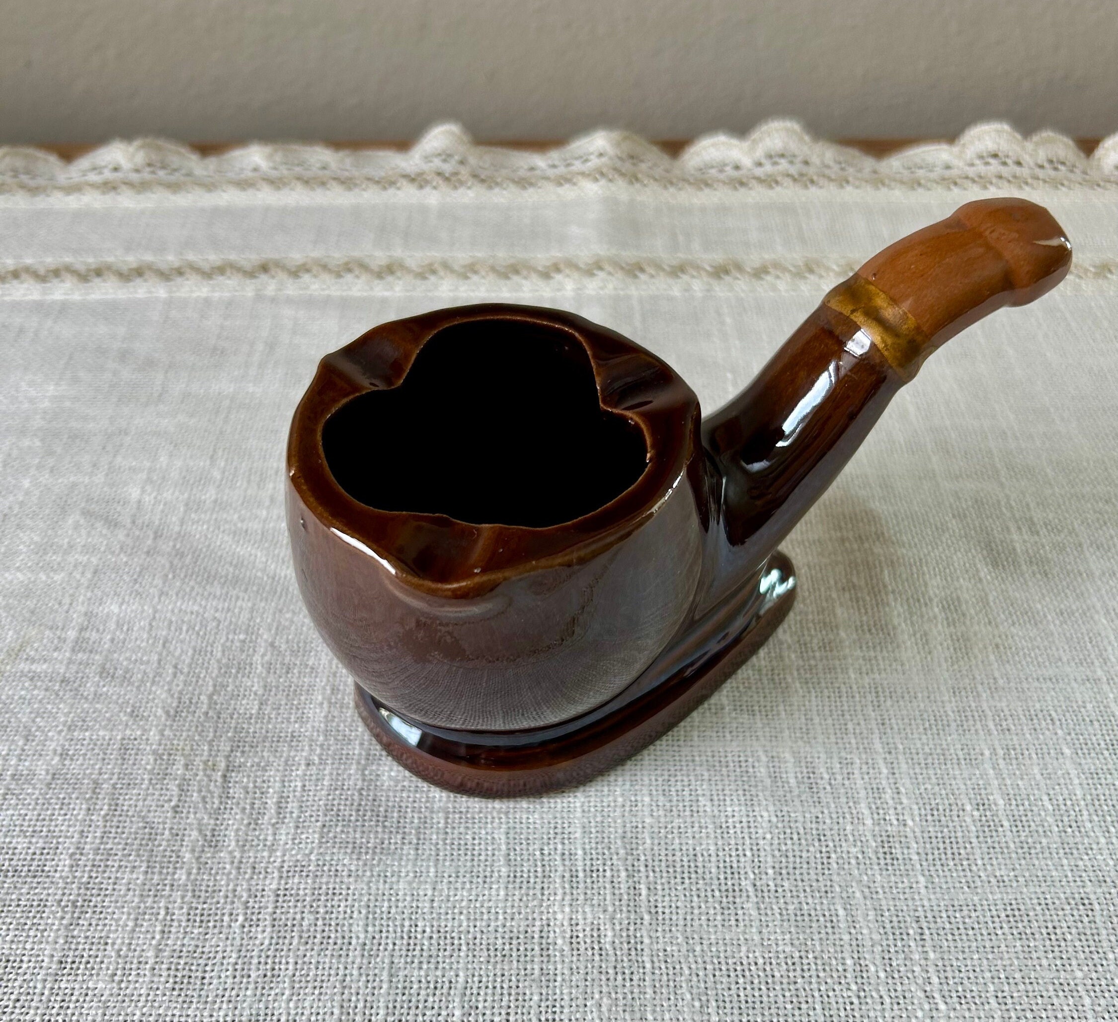 Vintage Brown Ceramic Pipe Ashtray - Etsy
