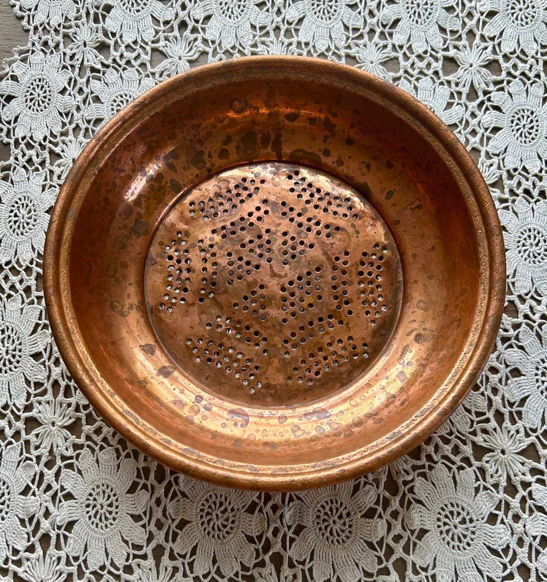 Old Solid Copper Sifting Bowl - Strainer / Dish With Hanger - Etsy