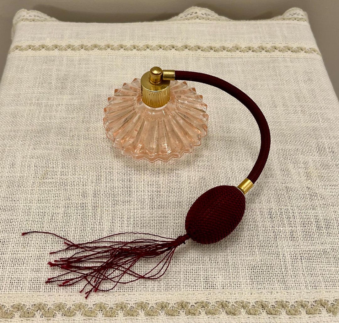 Light Pink Glass Perfume Atomizer Bottle With Burgundy Fringed Bulb - Etsy
