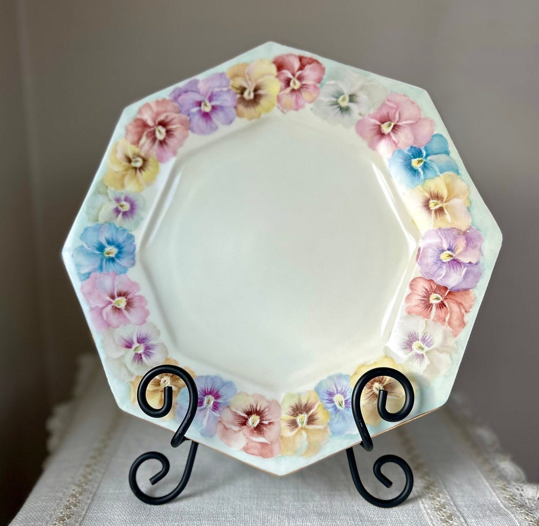 Hand Painted Porcelain Pansy Plate Octagon Shape - Etsy
