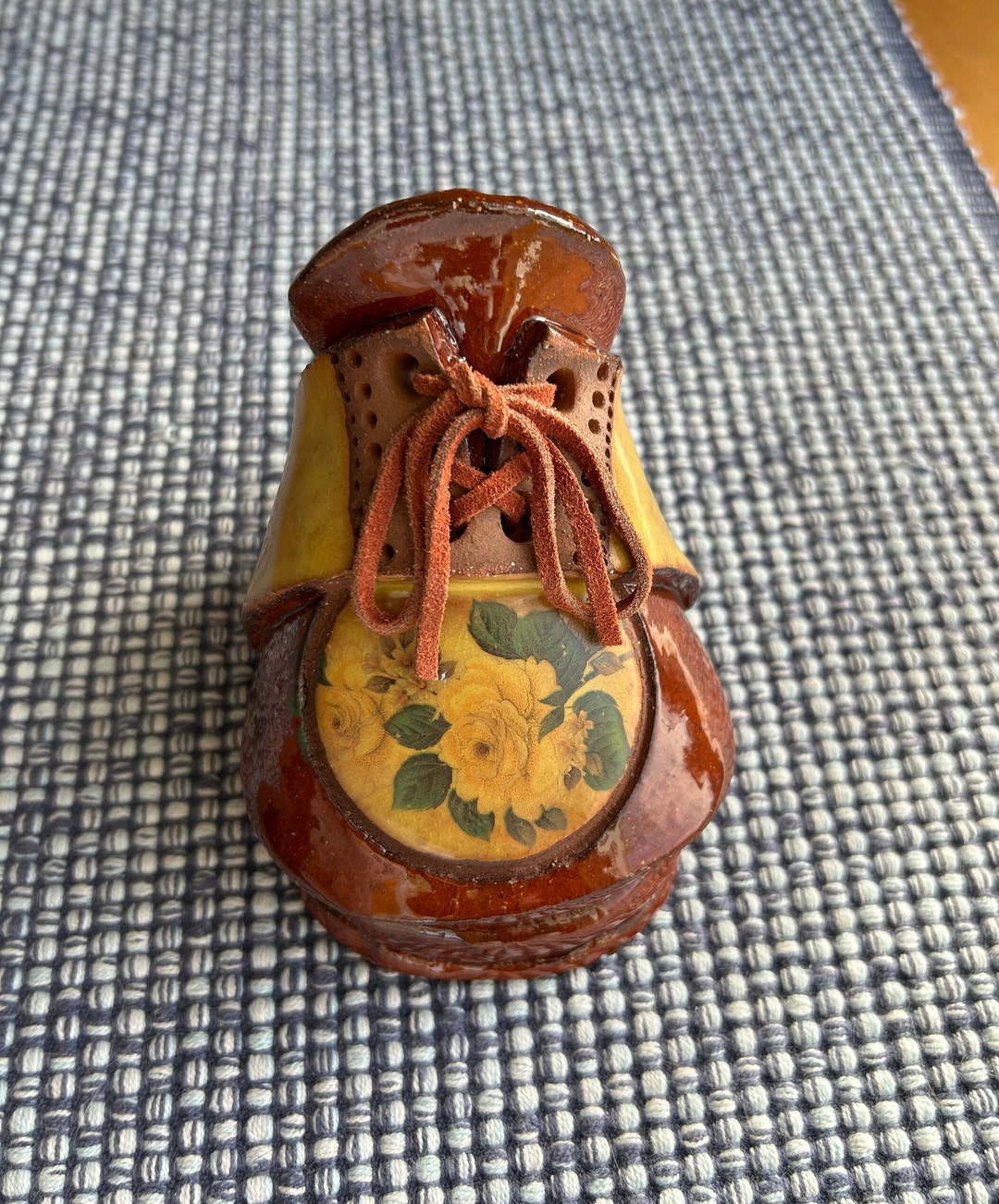 1977 Hand Made Pottery Wall Pocket Shoe With Leather Laces - Etsy
