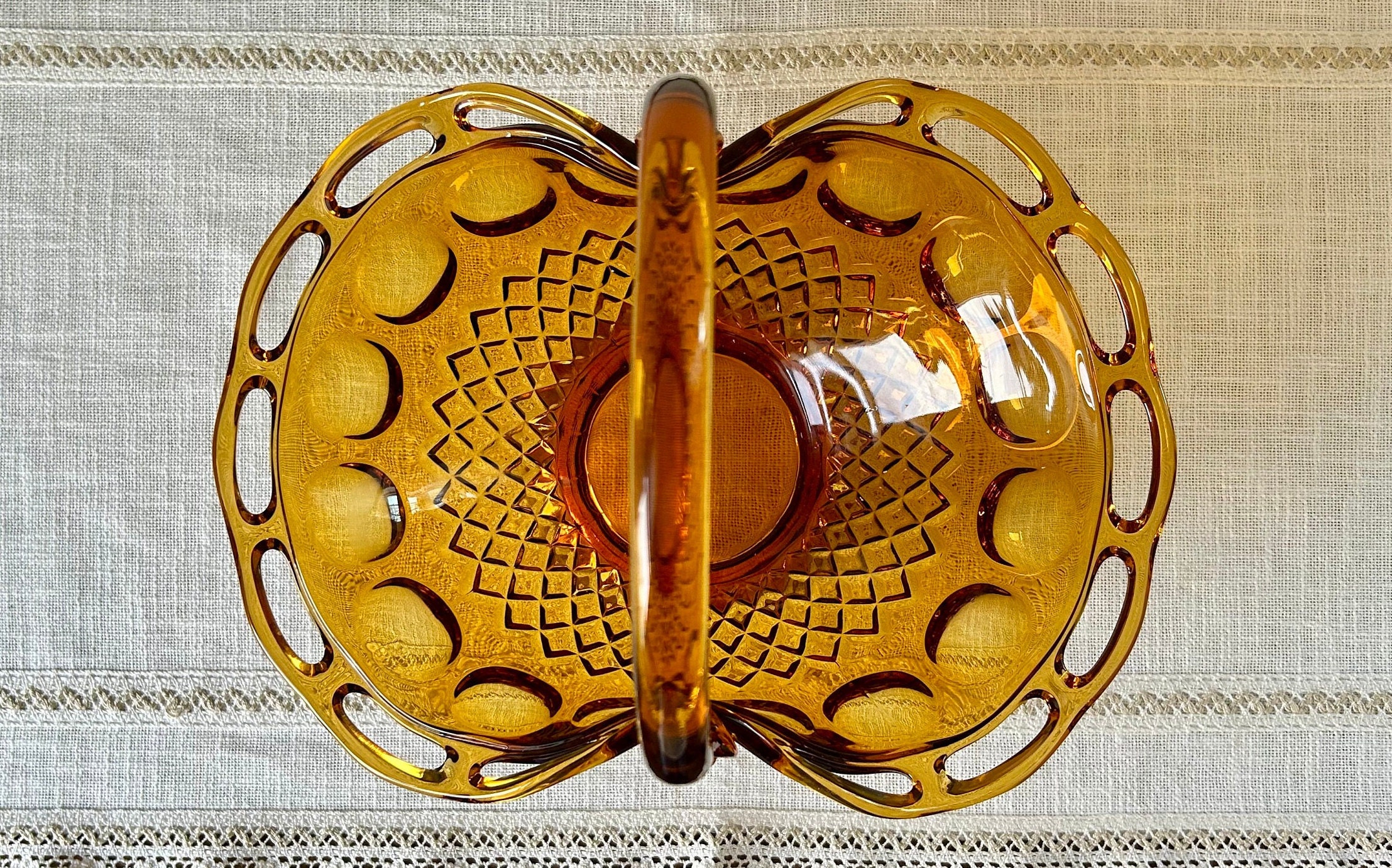 Large Vintage Amber Glass Colored Basket - Etsy