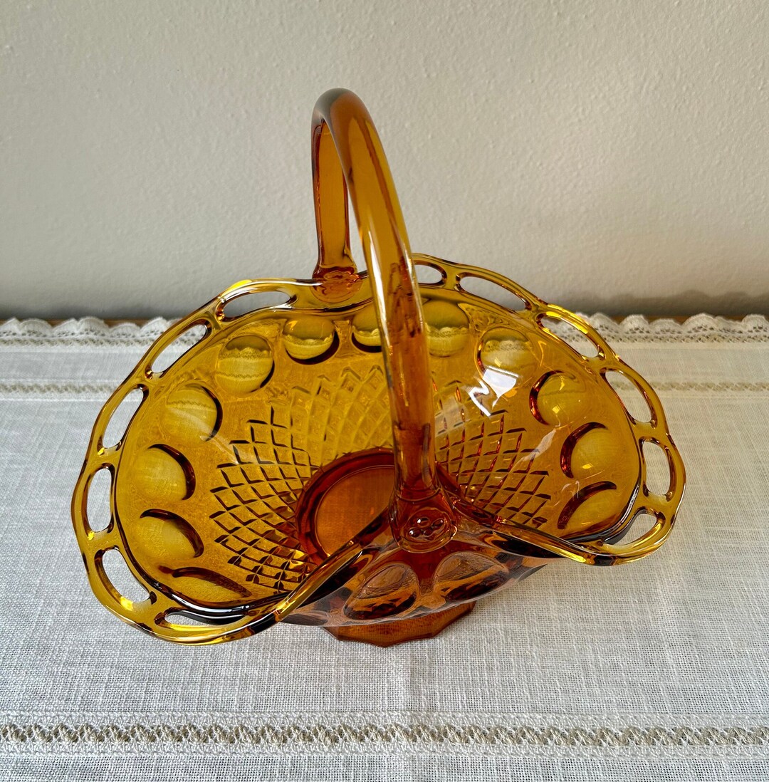 Large Vintage Amber Glass Colored Basket - Etsy