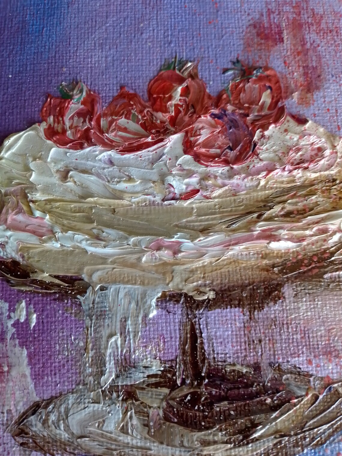 Cake Painting Food Original Art Strawberry Cake Impasto | Etsy