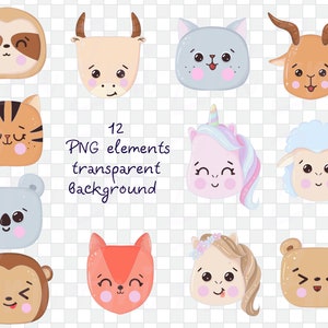 Cute Kawaii Animal Faces Clipart Png, Woodland, Farm, Wild Zoo Animals ...