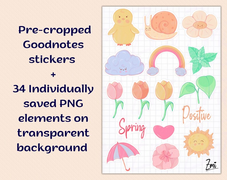 Spring Kawaii Character Png Digital Sticker Pack for Goodnotes Planner ...