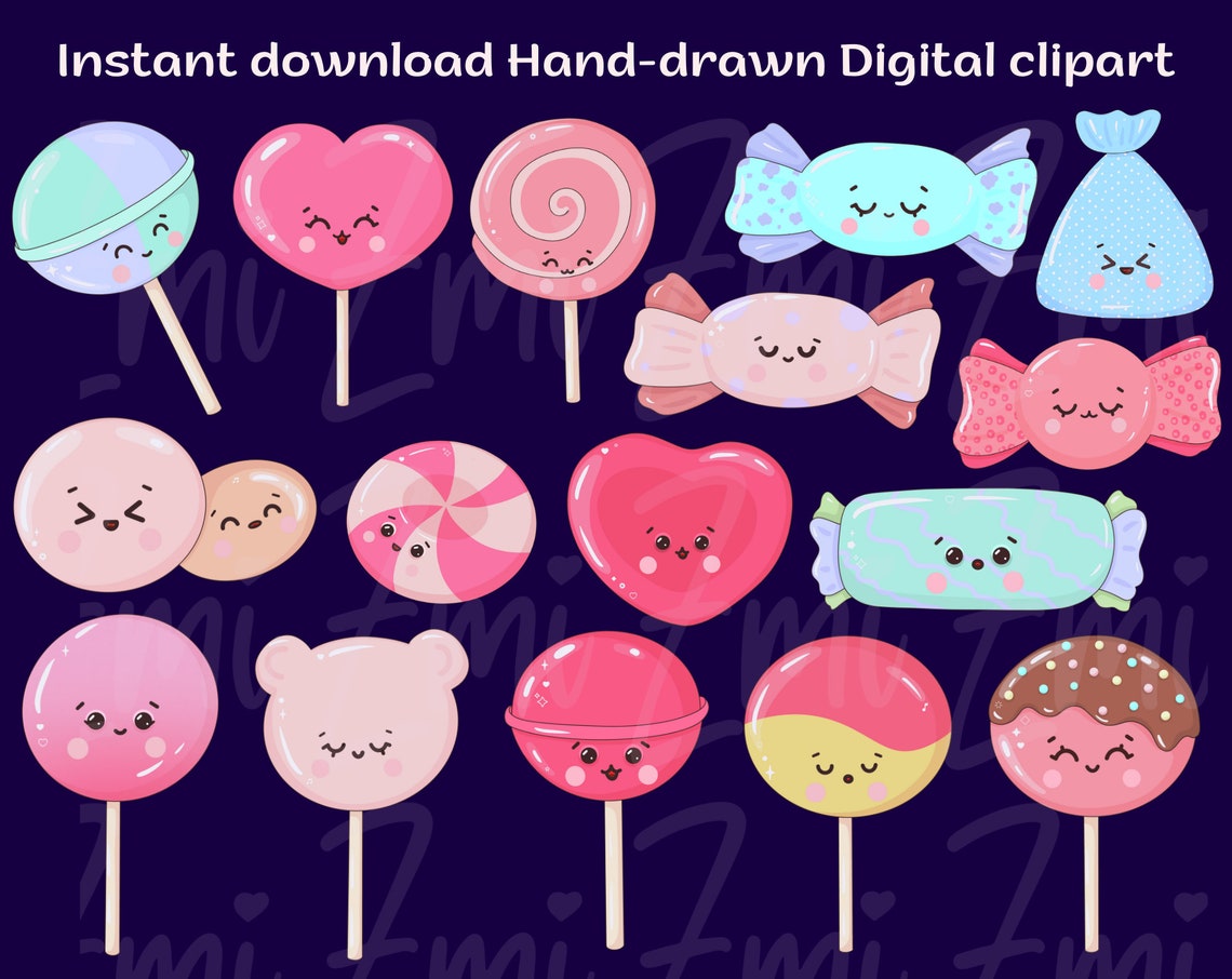 Kawaii Candy Lollipop Png Clipart Set, Sweets Caramel, Cute Printable ...