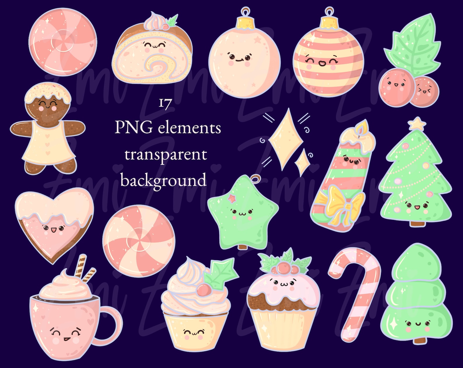 Cute Kawaii Christmas Clipart PNG, Christmas Sweets Food, Gingerbread ...