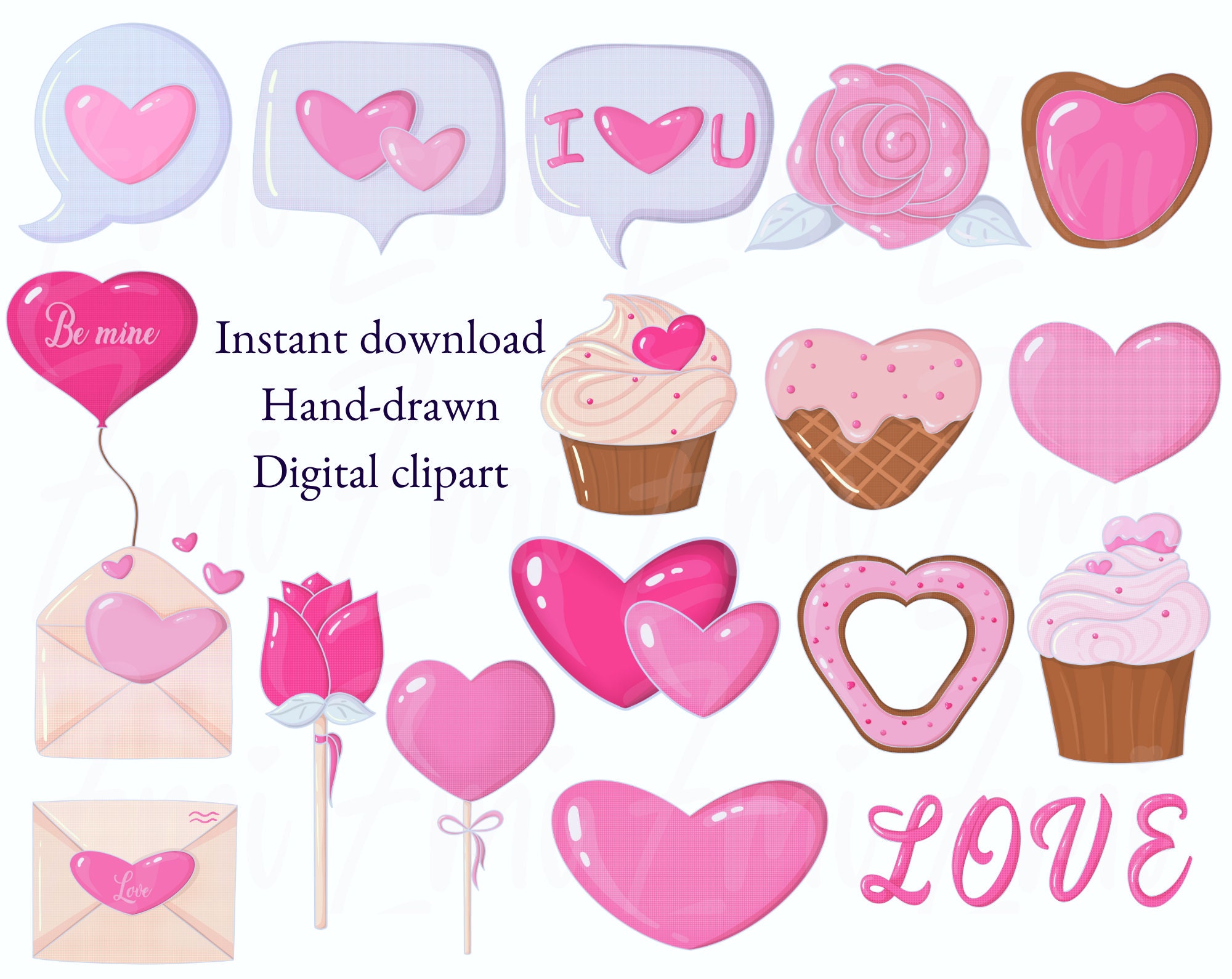 Love Clipart Bundle Valentine Png Pink Hearts Cupcake Png - Etsy