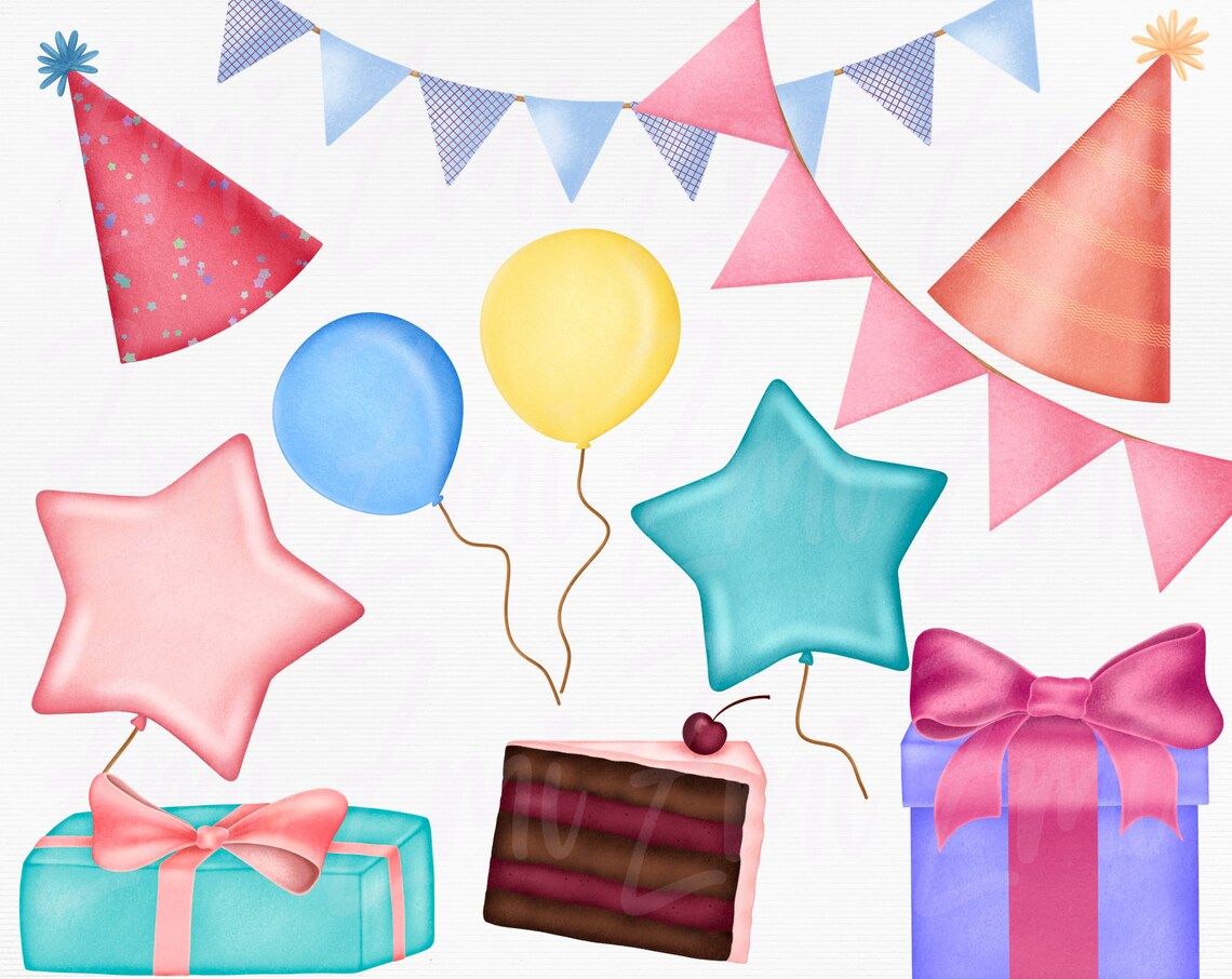 Happy Birthday Clipart, Party Balloons Png, Gift Box Bunting Banners ...