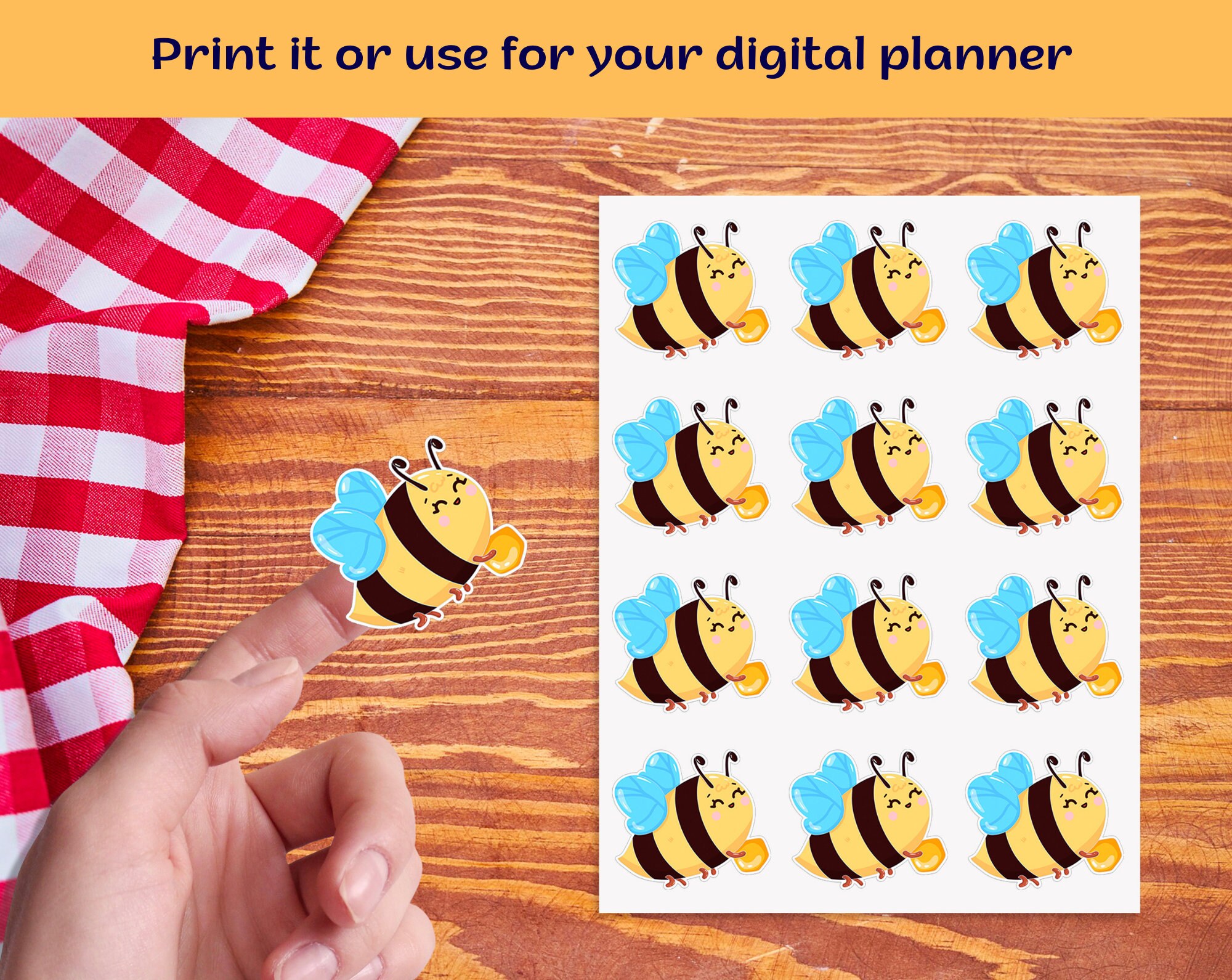 Honey Bee Digital Sticker Pack, Cute Bee Precropped Goodnotes ...