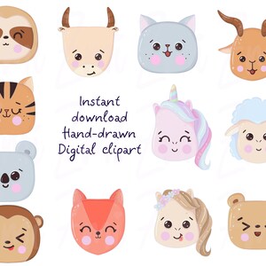Cute Kawaii Animal Faces Clipart Png, Woodland, Farm, Wild Zoo Animals ...