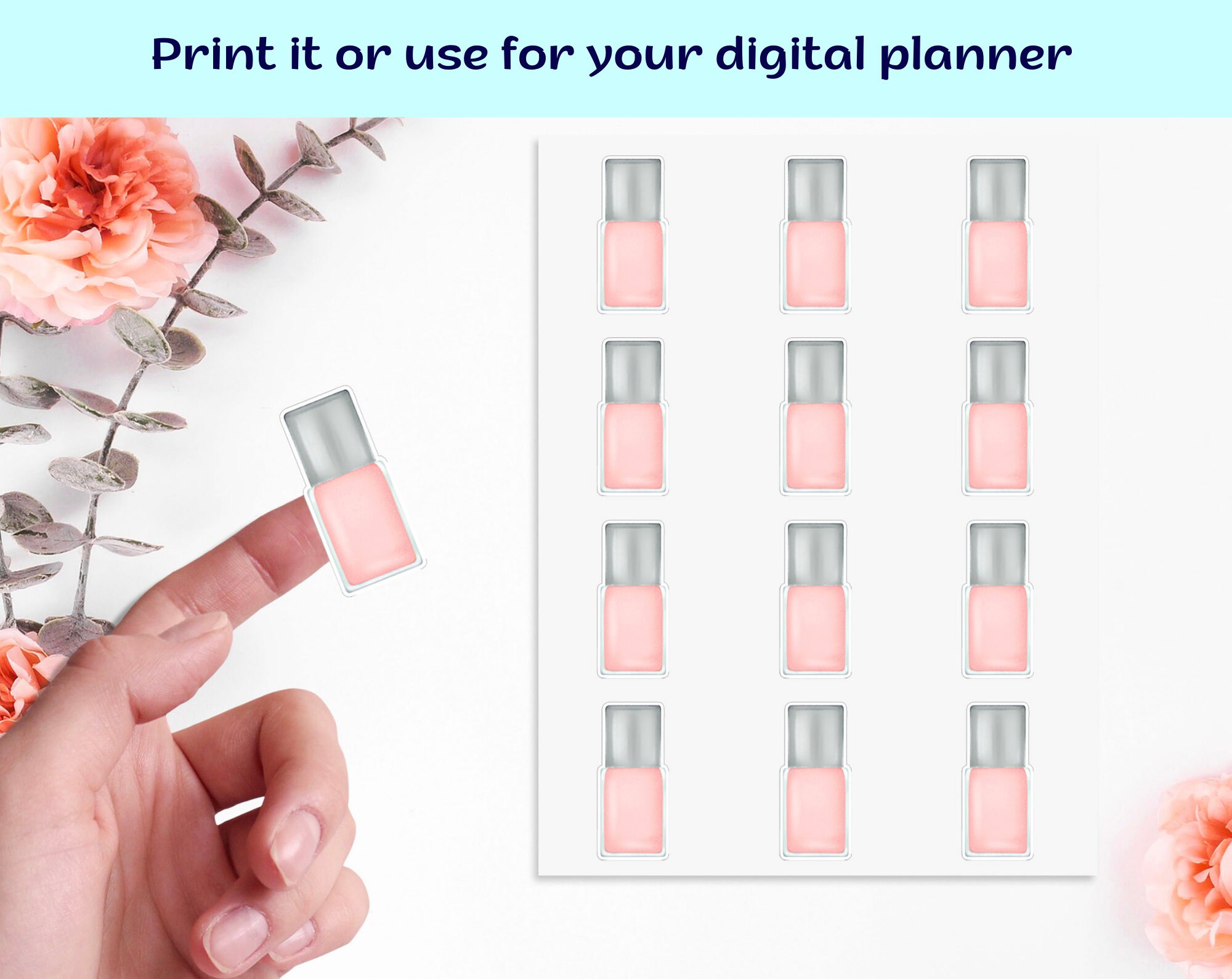 Nail Tools Manicure Digital Sticker Pack, Nail Polish Precropped ...