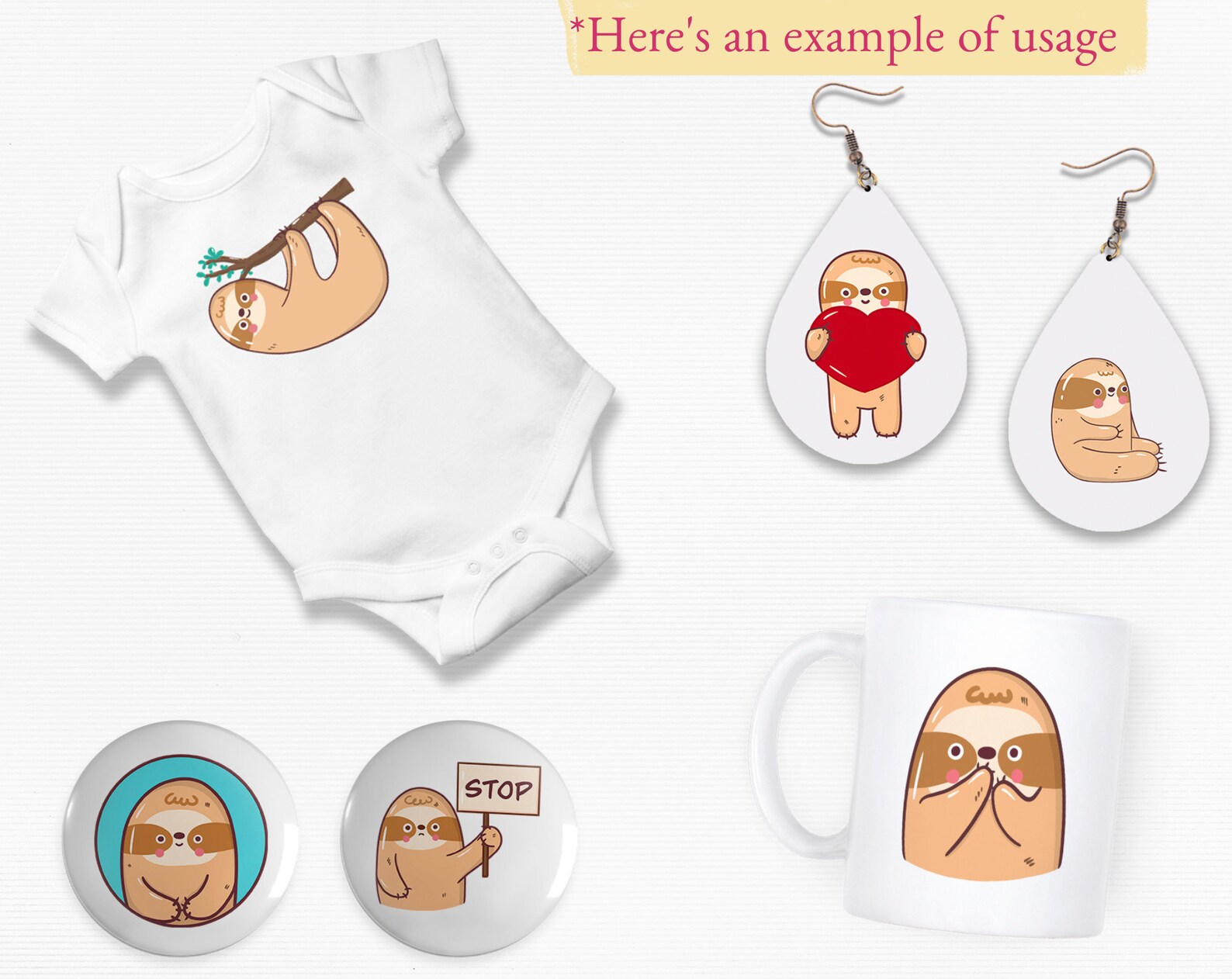 Cute Sloth Clipart Set Printable PNG Files Funny Kawaii Doodle Animal ...