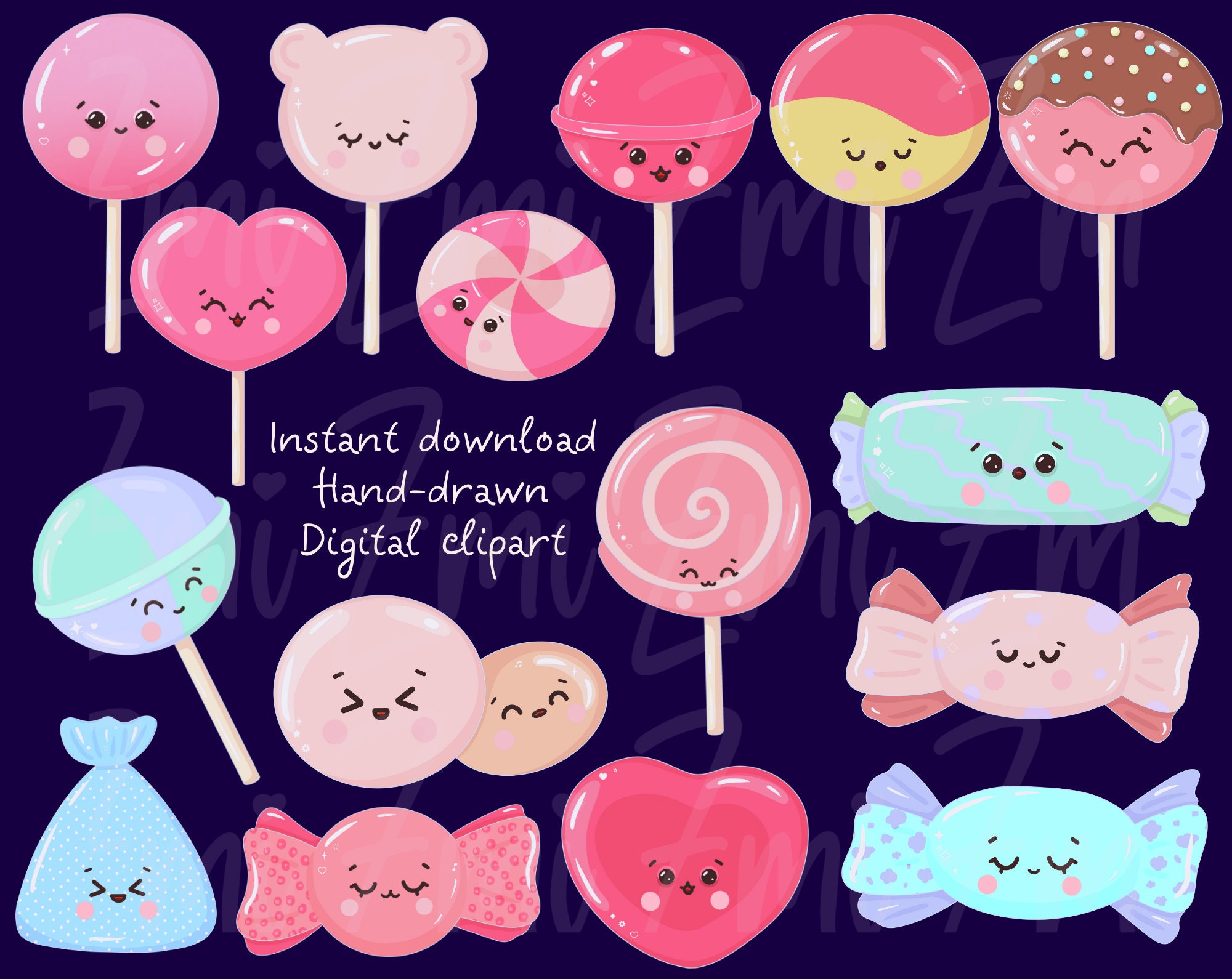 Kawaii Candy Lollipop Png Clipart Set, Sweets Caramel, Cute Printable ...
