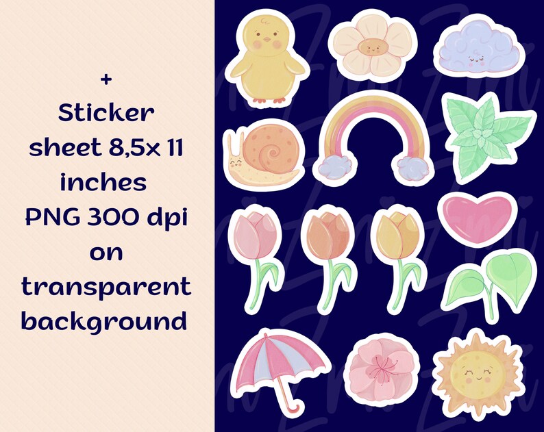 Spring Kawaii Character Png Digital Sticker Pack for Goodnotes Planner ...
