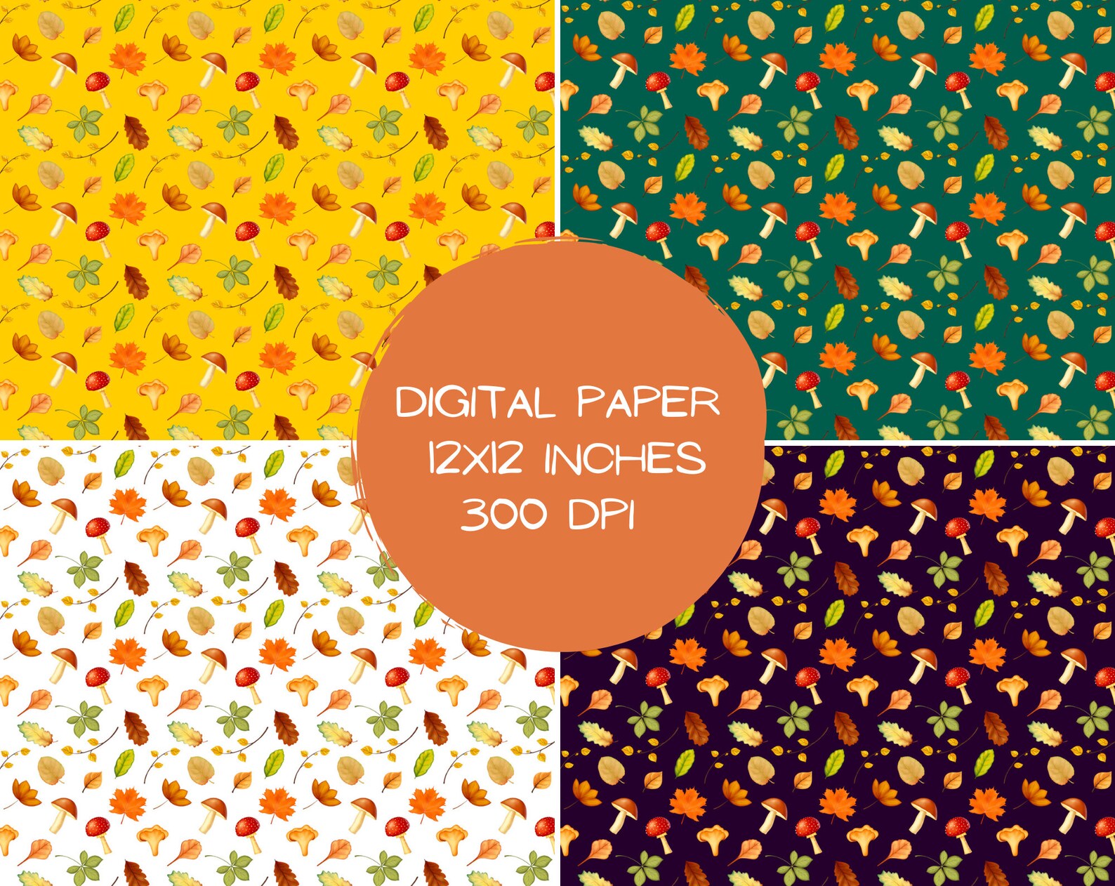 Fall Digital Paper Autumn Background Fall Seamless Pattern - Etsy