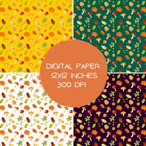 Fall Digital Paper, Autumn Background, Fall Seamless Pattern, Mushrooms ...