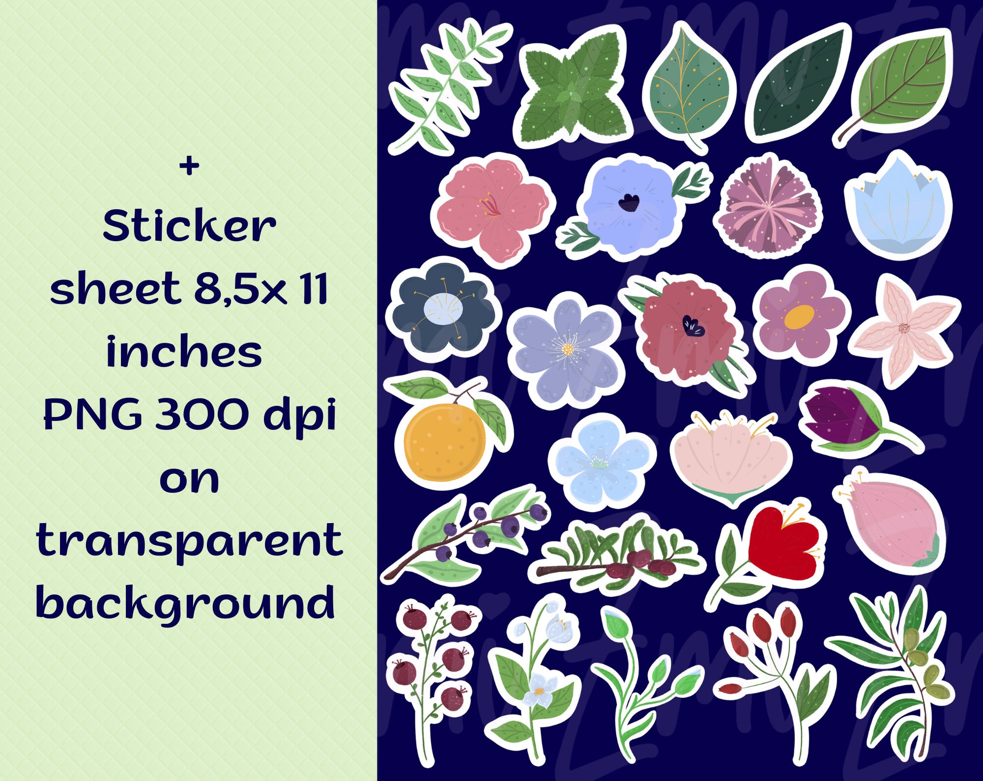 Botanical Flower Digital Sticker Pack Png for Goodnotes Planner ...