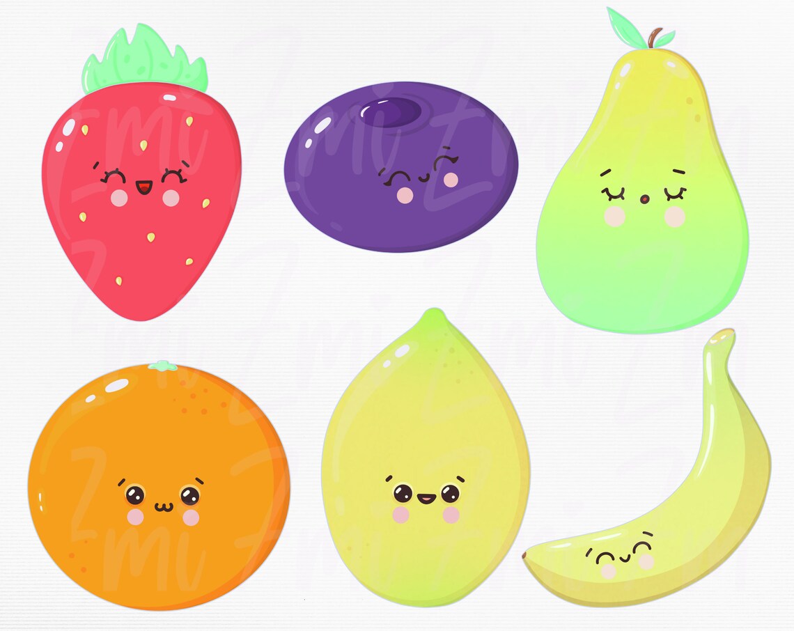 Kawaii Cute Fruit Clipart Cherry Png Banana Strawberry - Etsy