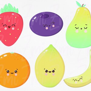 Kawaii Cute Fruit Clipart, Cherry Png, Banana, Strawberry, Apple ...