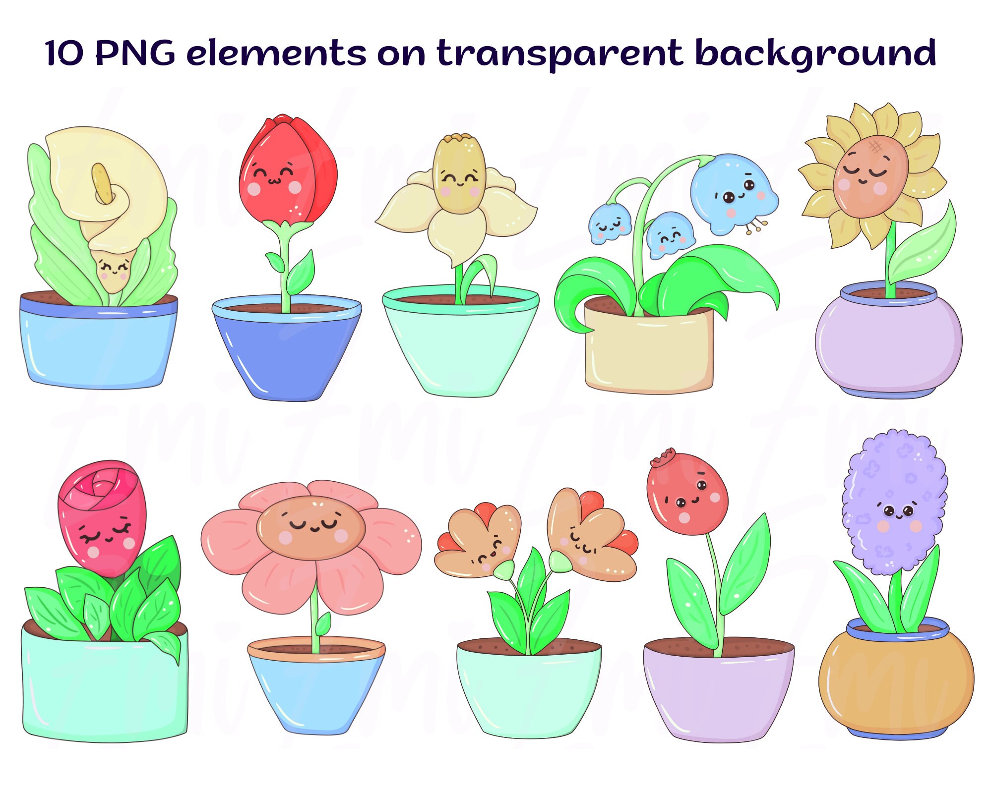 Cute Kawaii Flowers Clipart, Spring Plants PNG, Tulip Sunflower Rose ...
