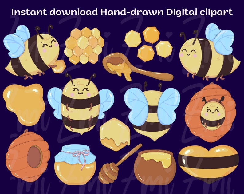 Cute Bee Clipart, Kawaii Honey Png, Yellow Honey Bee Graphics, Lovely ...