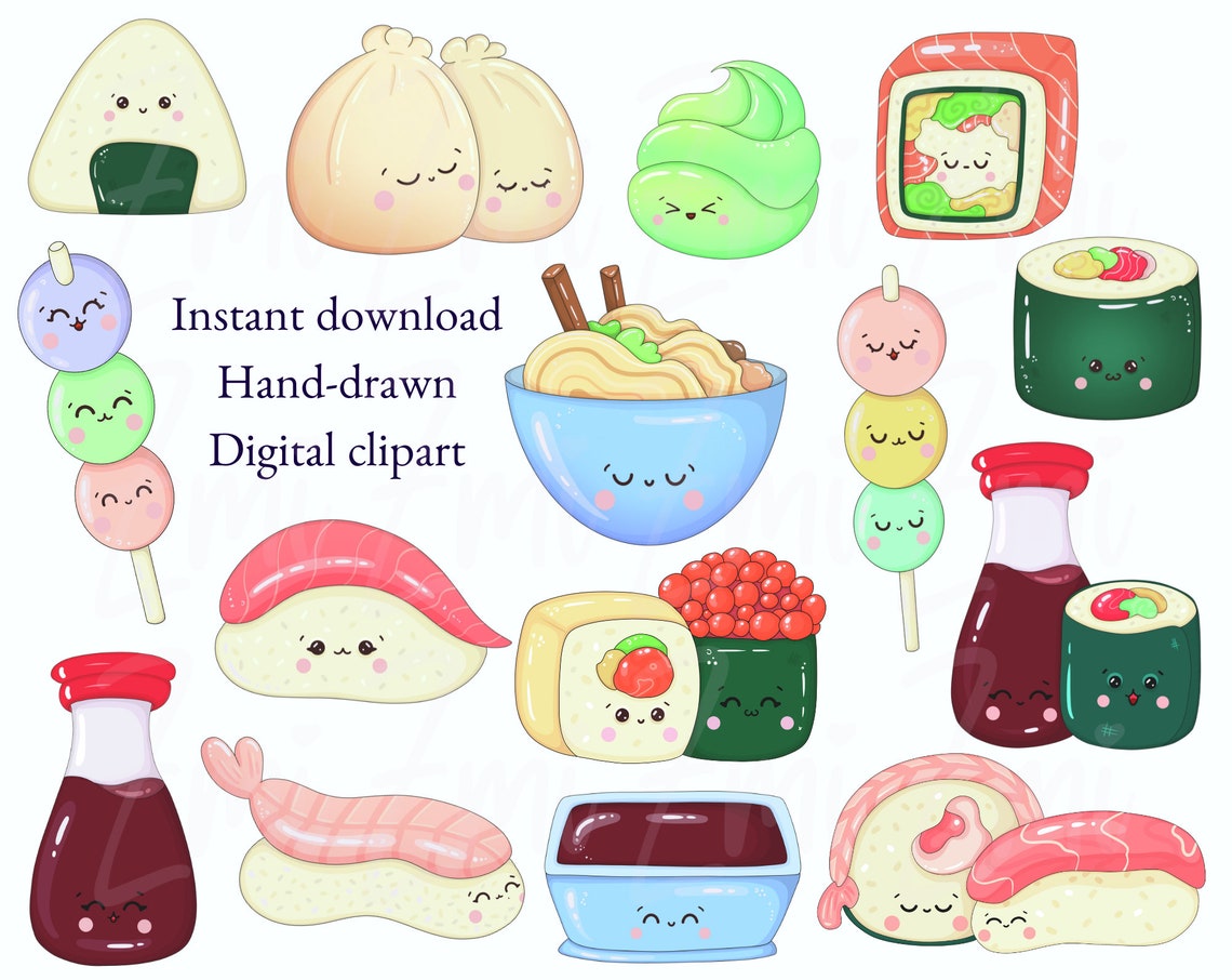 Kawaii Sushi Png Clipart, Japanese Cuisine Cute Printable, Smiling Face ...