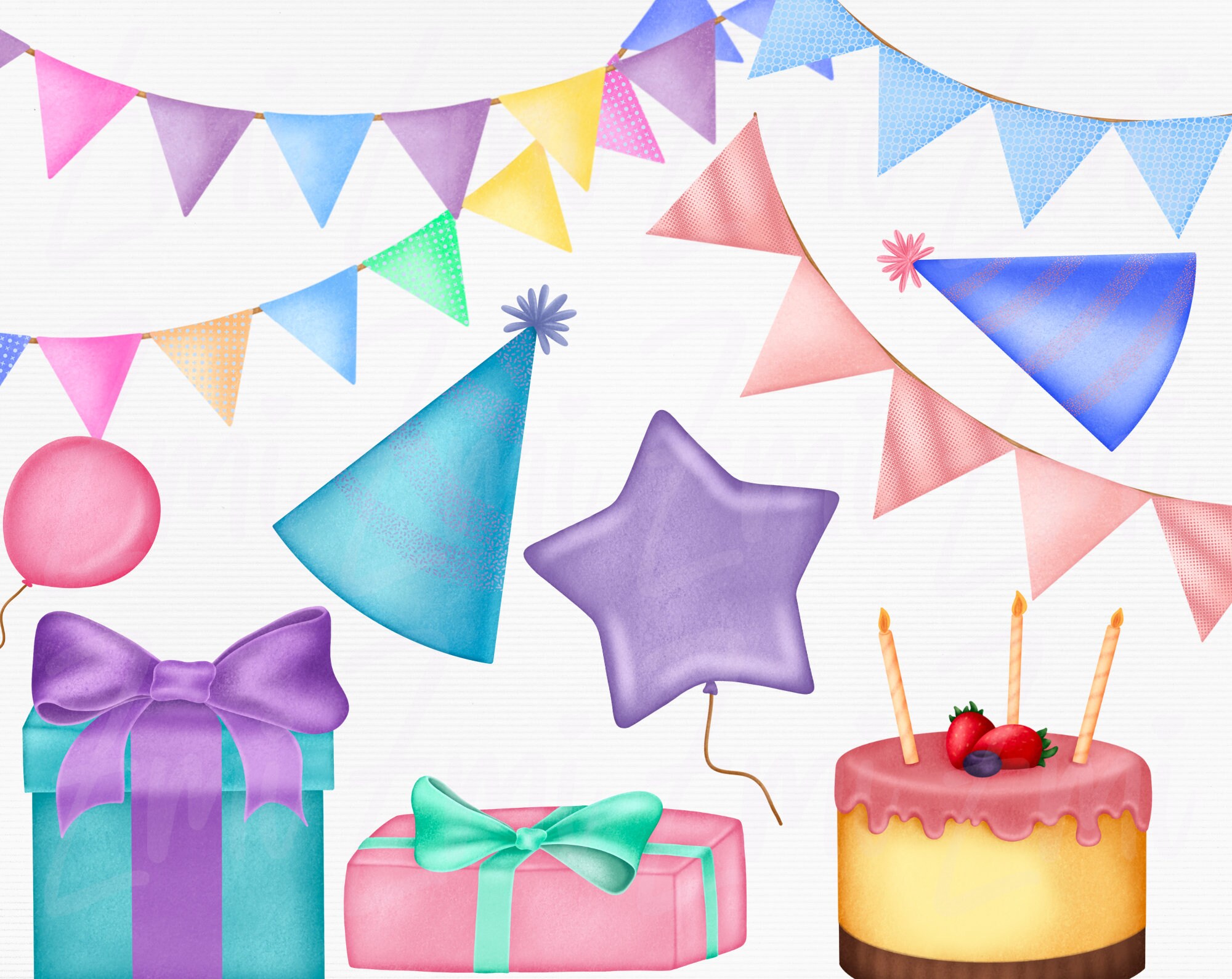 Happy Birthday Clipart, Party Balloons Png, Gift Box Bunting Banners ...