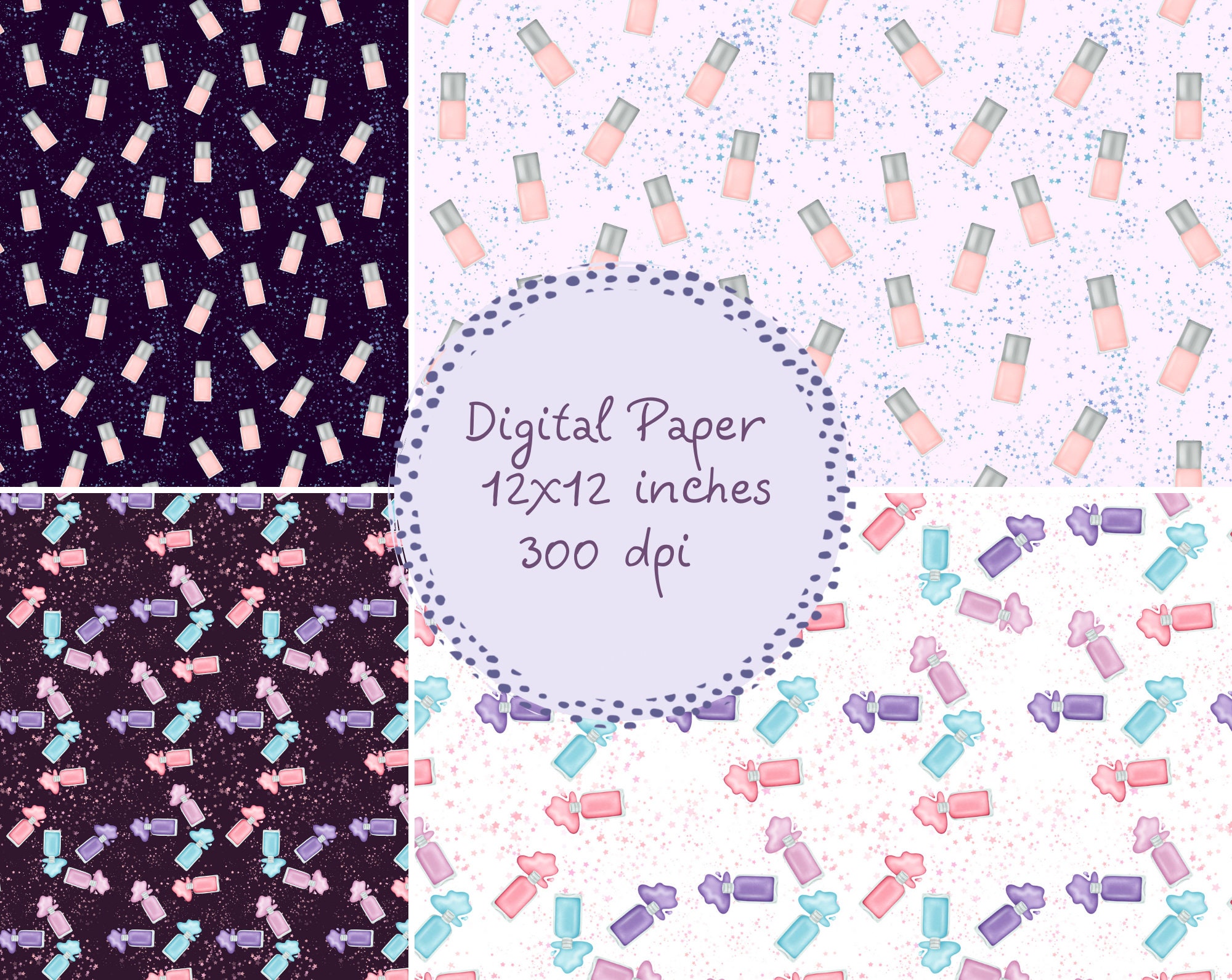 Nail Tools Digital Paper, Nails Digital Paper, Manicure Background ...