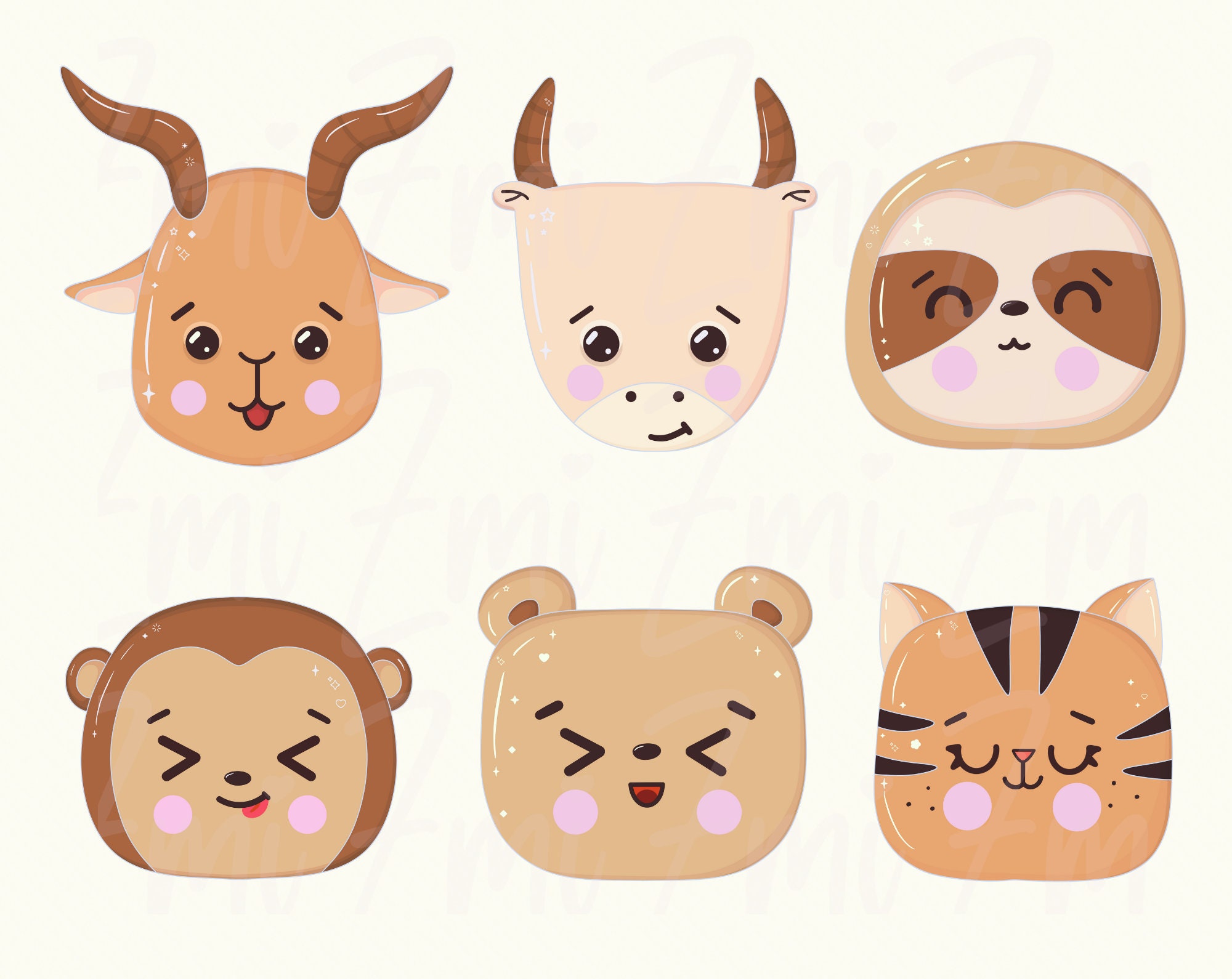 Cute Kawaii Animal Faces Clipart Png, Woodland, Farm, Wild Zoo Animals ...