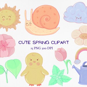 Hello Spring PNG, Garden Clipart, Cute Kawaii Characters, Sun, Rainbow ...