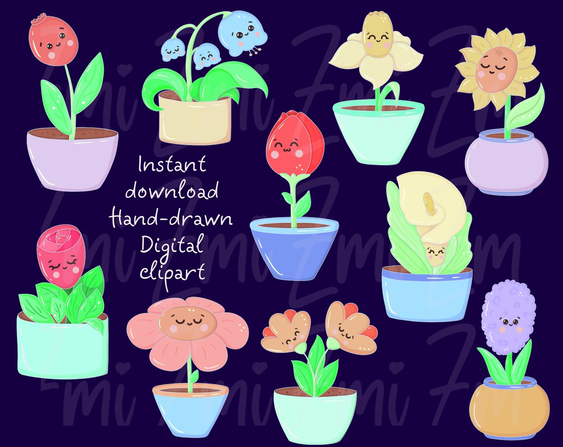 Cute Kawaii Flowers Clipart, Spring Plants PNG, Tulip Sunflower Rose ...