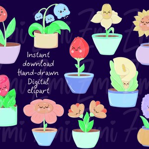 Cute Kawaii Flowers Clipart, Spring Plants PNG, Tulip Sunflower Rose ...