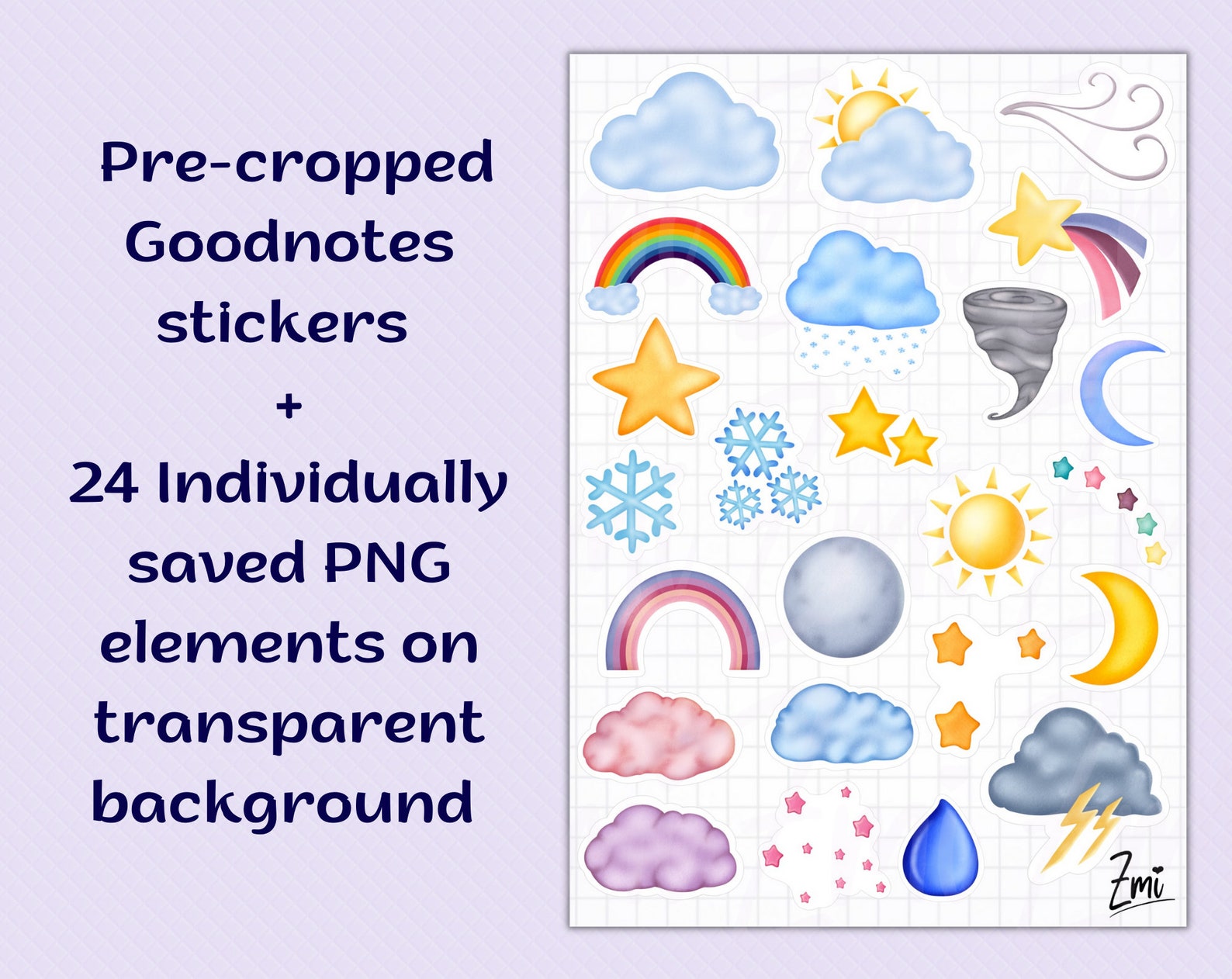 Weather Png Digital Sticker Pack Goodnotes Planner, Precropped Rainbow ...