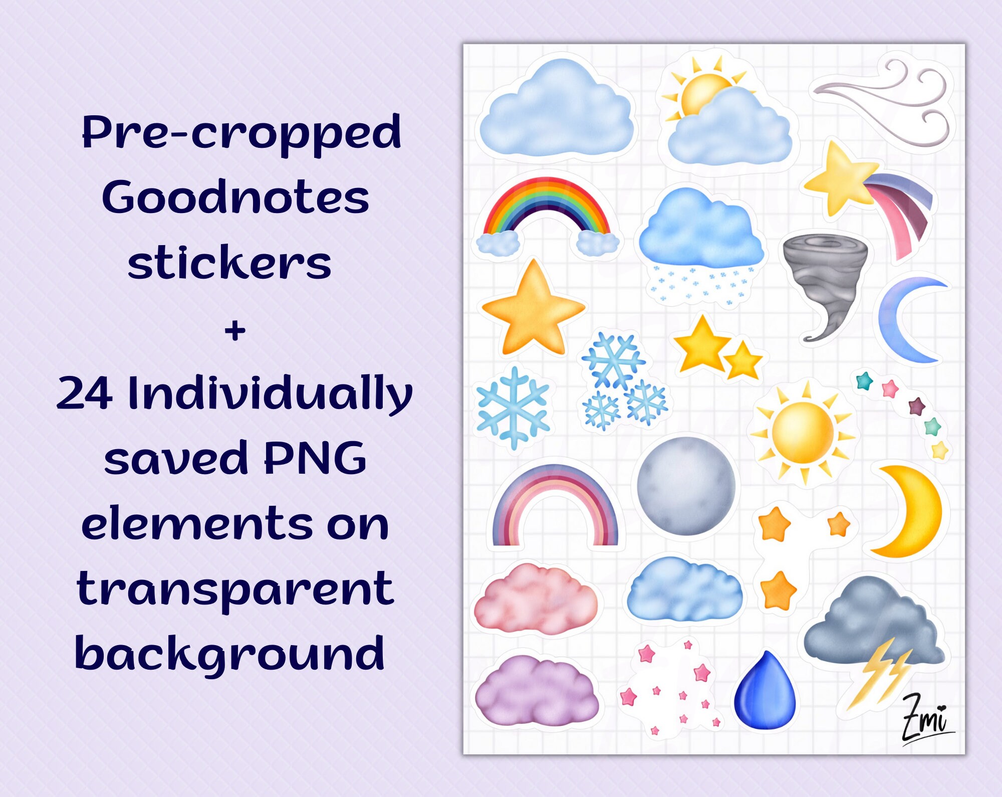 Weather Png Digital Sticker Pack Goodnotes Planner, Precropped Rainbow ...