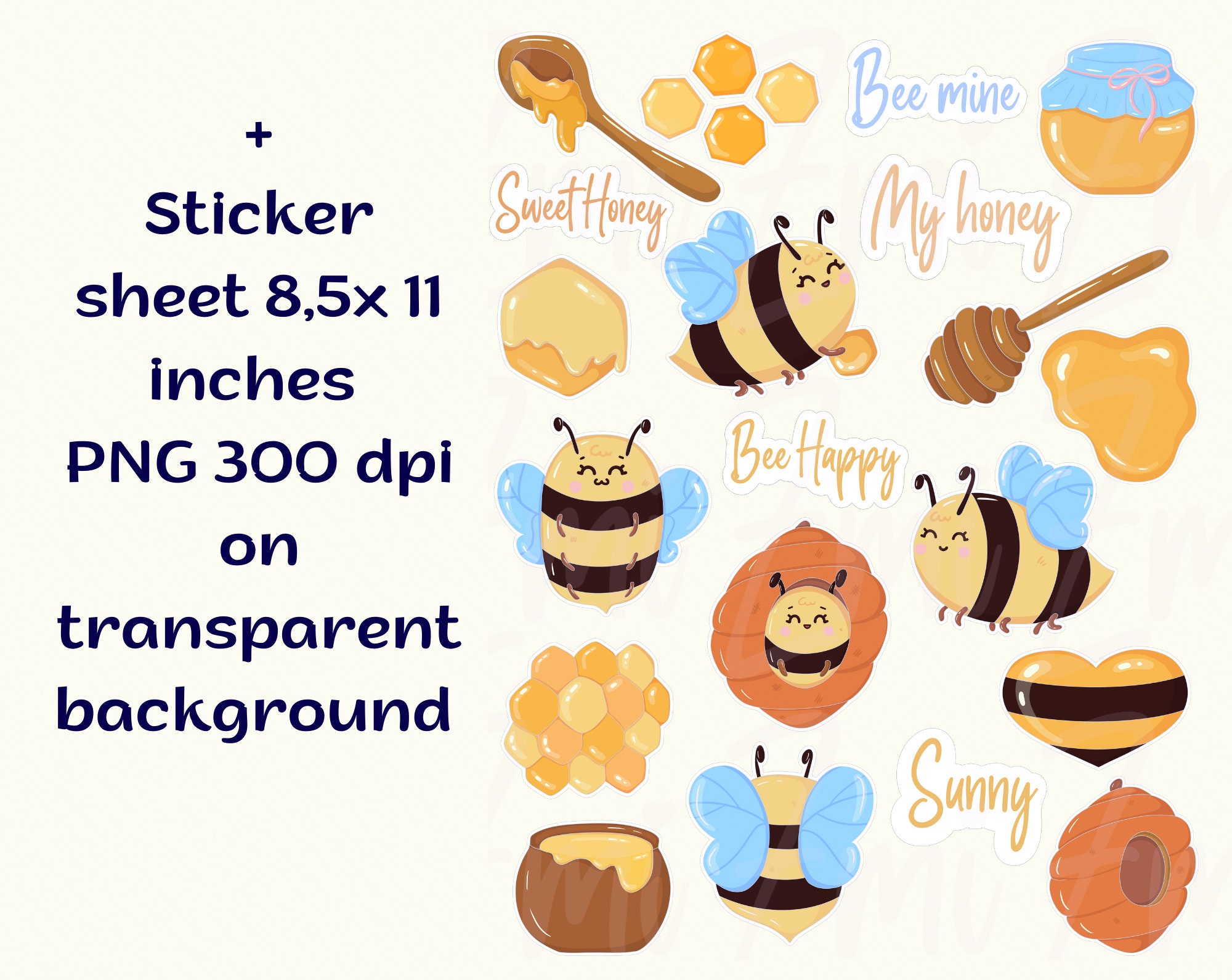 Honey Bee Digital Sticker Pack, Cute Bee Precropped Goodnotes ...