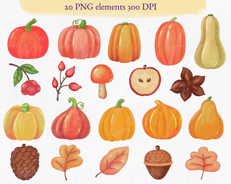 Pumpkin Clipart Printable Pumpkins PNG Fall Harvest - Etsy