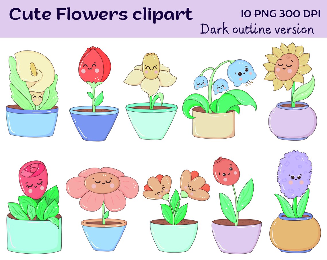 Cute Kawaii Flowers Clipart, Spring Plants PNG, Tulip Sunflower Rose ...