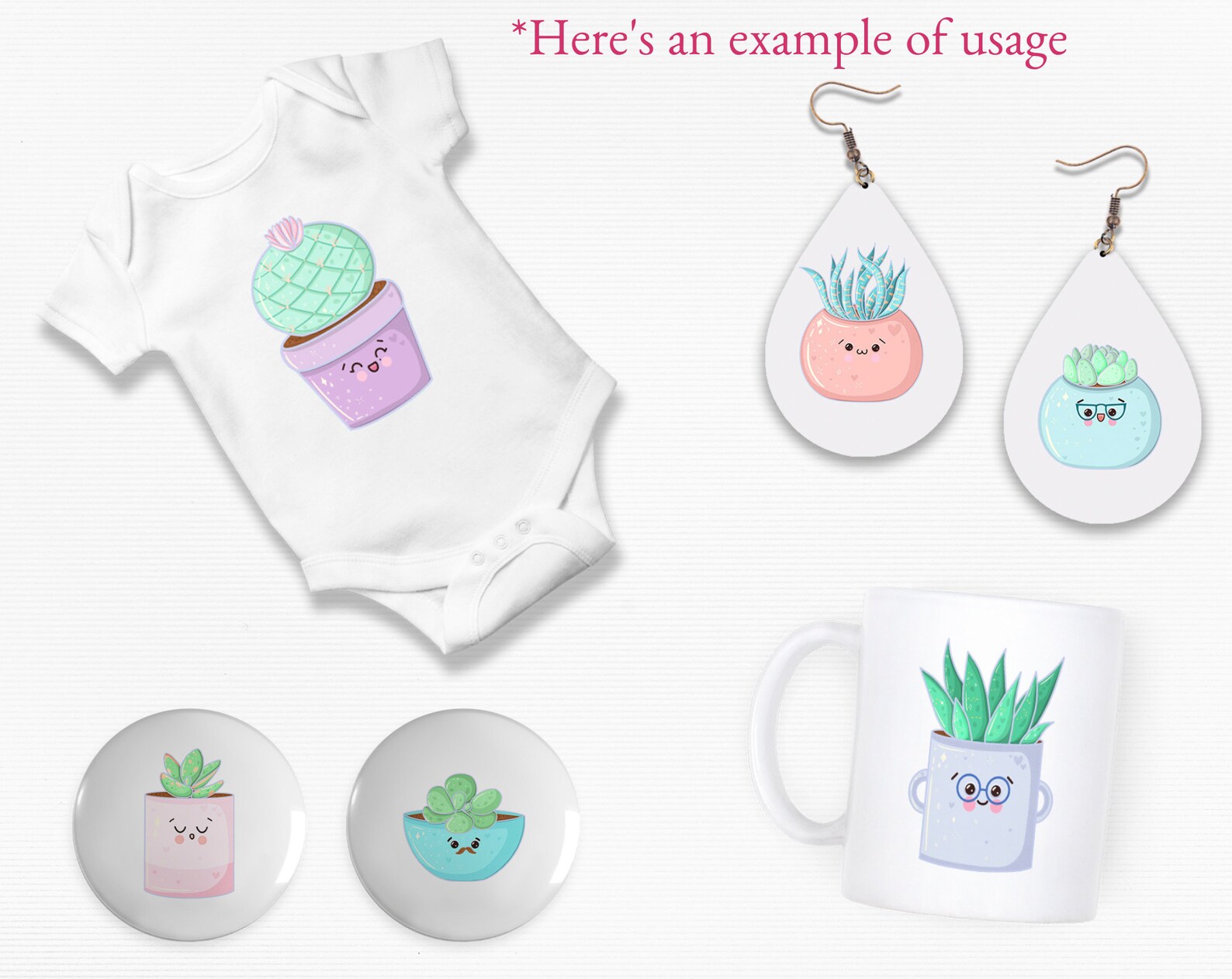 Kawaii Cactus Clipart PNG | Printable Succulent Clipart Bundle ...