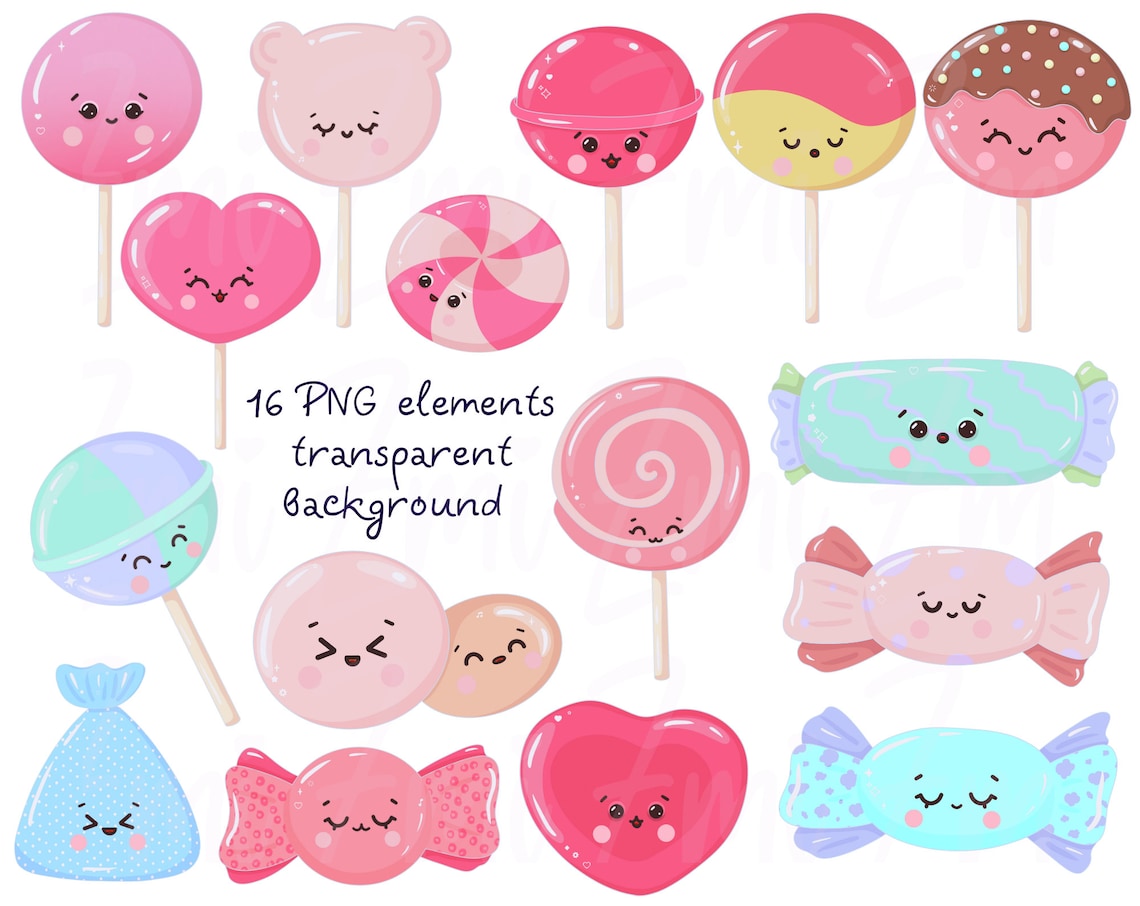 Kawaii Candy Lollipop Png Clipart Set, Sweets Caramel, Cute Printable ...
